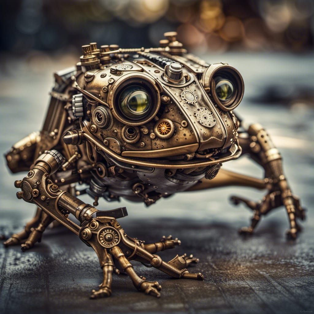 Amazing Mechanized Steampunk Computerized Goliath Frog - AI Generated ...