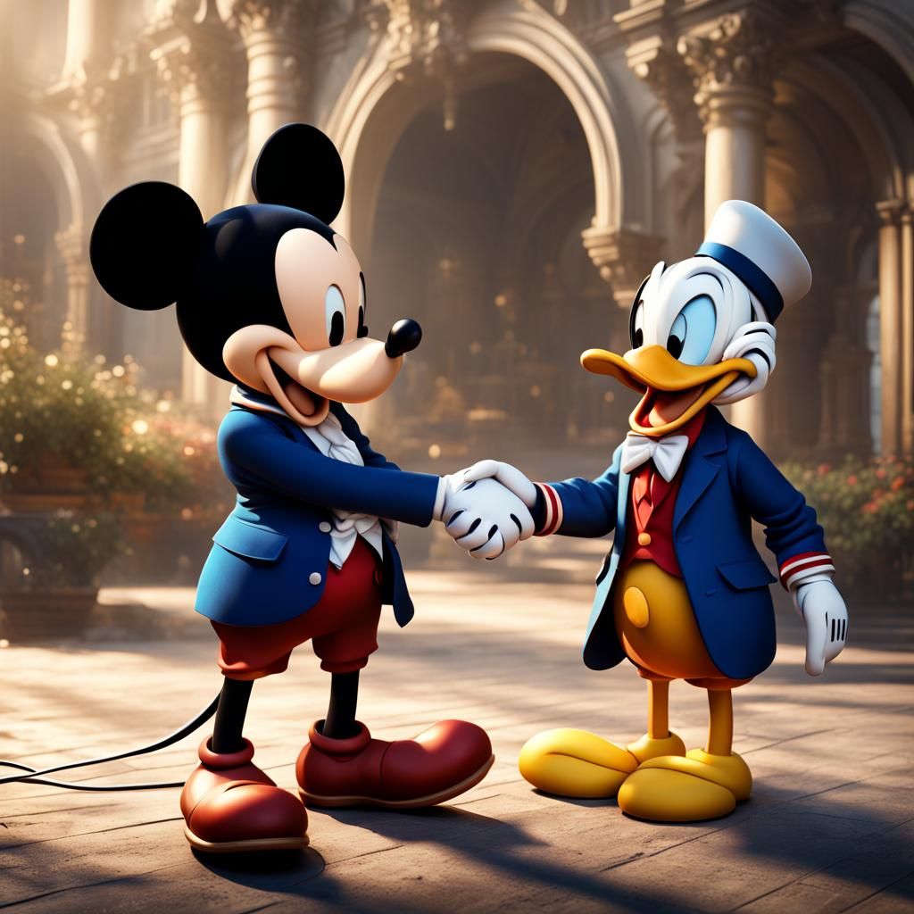 Mickey mouse and donald duck making business deals - AI Generated ...