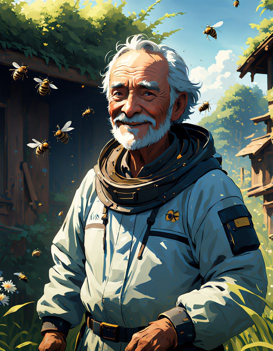 An old beekeeper and his bees - Gentle Beekeeper Surrounded ...