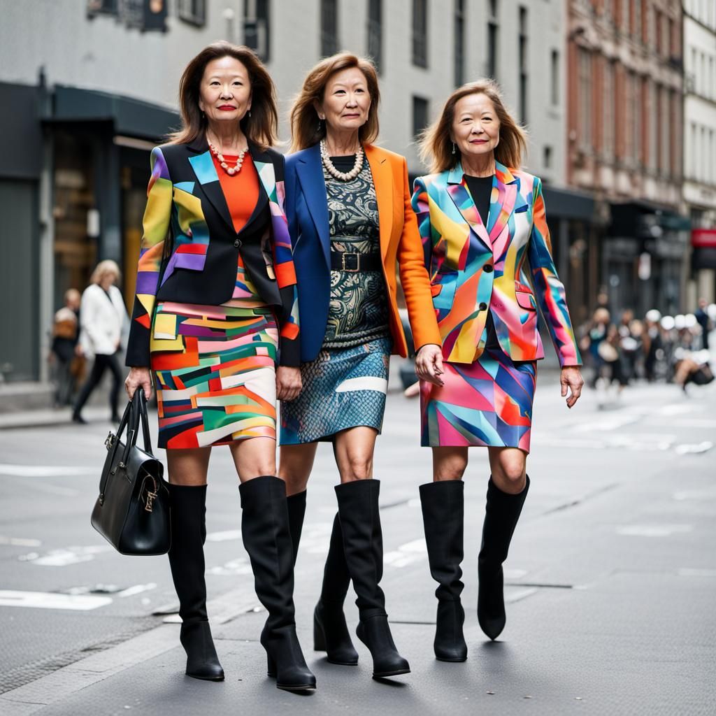 Businesswomen, colorful abstract suits, 50 years old - AI Generated ...