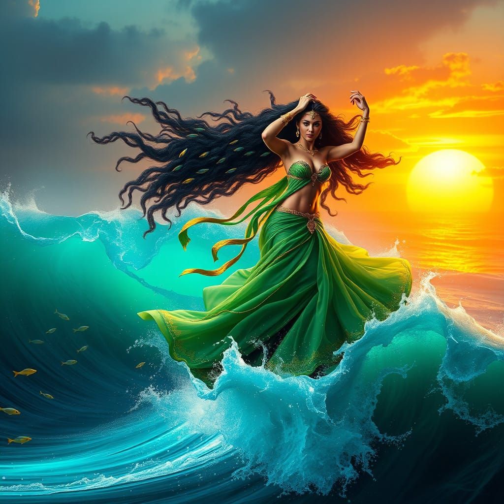 Fire of dance - Surreal Amazonian Goddess Dances on Oceanic ...