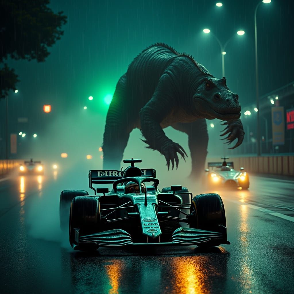 Formula 1 Car Chased by Giant Lizard at Singapore ... - AI Art