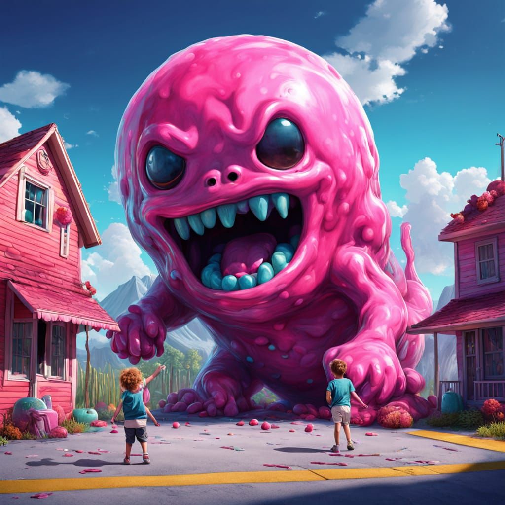 Giant Bubblegum Monster in a Whimsical, Candy-Coat... - AI Art