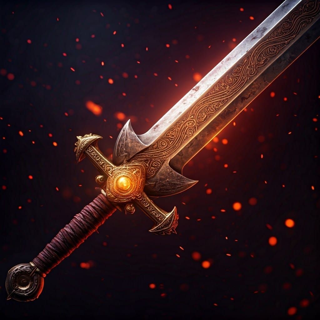 the entire large ancient looking sword made from gold and a wrought ...