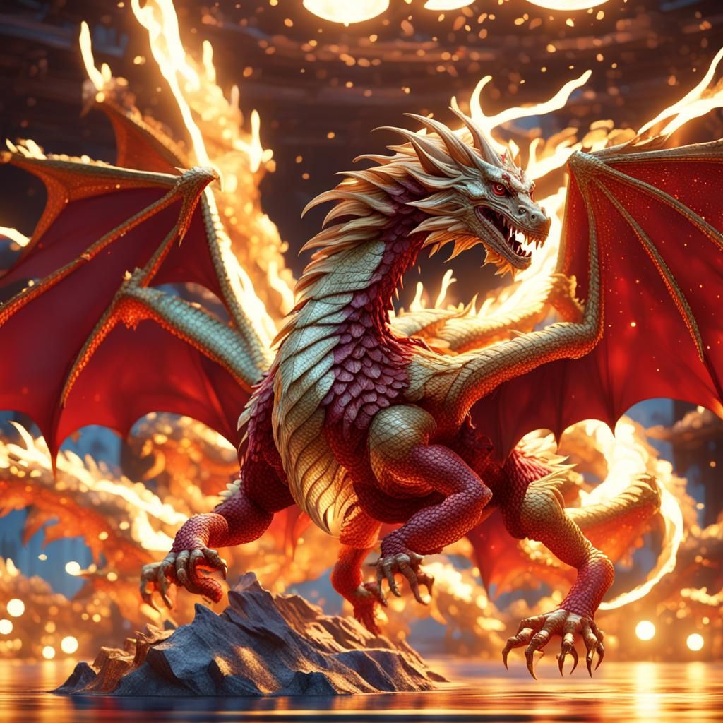 red dragon in flight, Enchanting, Art Hoe, Golden Hour, lower body shot ...