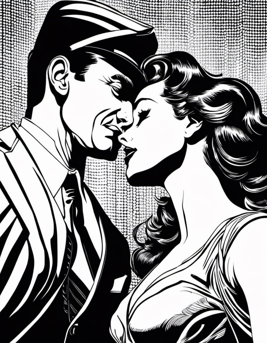 Graphic novel art 1940s gun moll woman Black and white iridescent ...