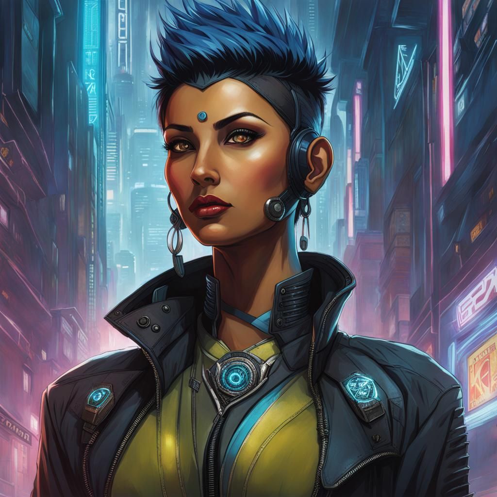 cyberpunk south asian woman, netrunner, short spiky hair - AI Generated ...