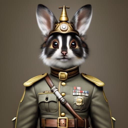 Soldier rabbit - Steampunk Rabbit Soldier Portrait in Chibi...