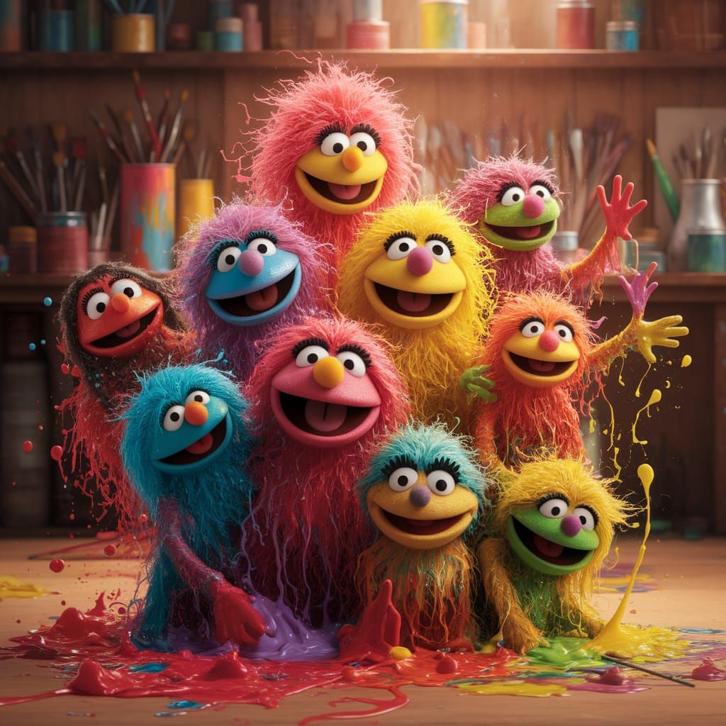 Muppeted dripping paint - Vibrant Muppets in a Whimsical Pai...