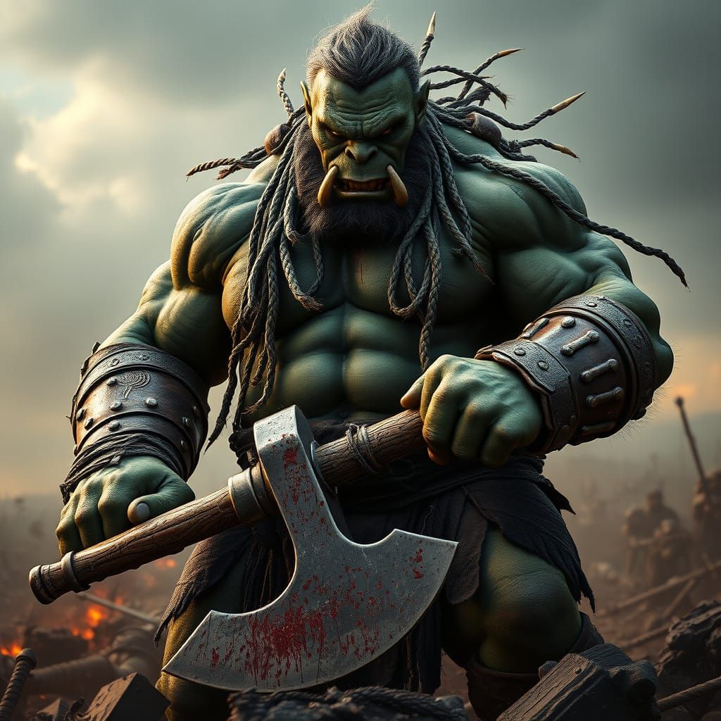 Cyberpunk-Inspired Orc Leader Radiates Strength an... - AI Art