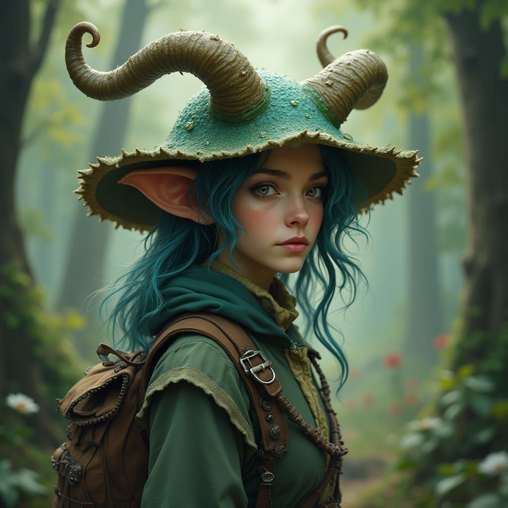 Faun Ranger with Fungal Bell Hair in Mystical Fore... - AI Art