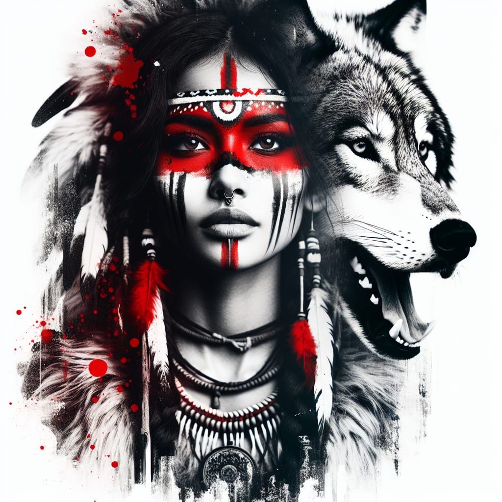 trash polka test - Tribal Warrior Woman in Double Exposure w...