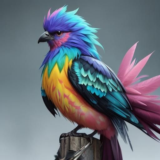 a beautiful vibrant colored very detailed 3d bird with long fluffy ...