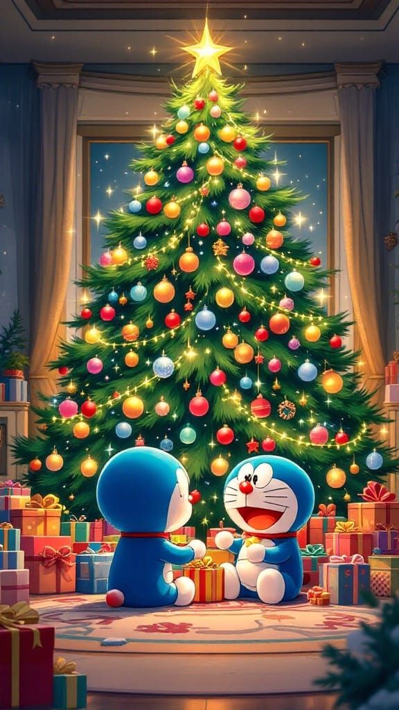 Doremi and Doraemon Enjoy Christmas with Colorful ... - AI Art