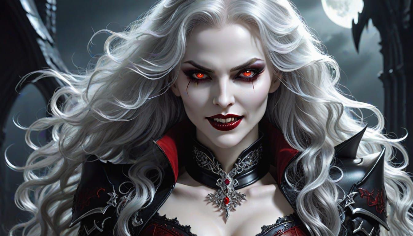 Sinister Vampire Goddess in Black Leather Armor - AI Art