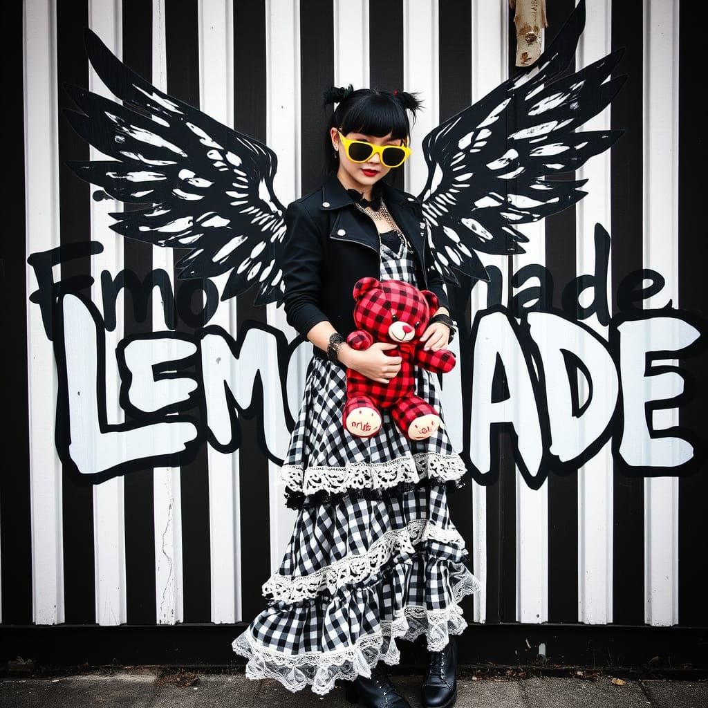 Gothic Rebel Goddess in Gingham Layers - AI Art