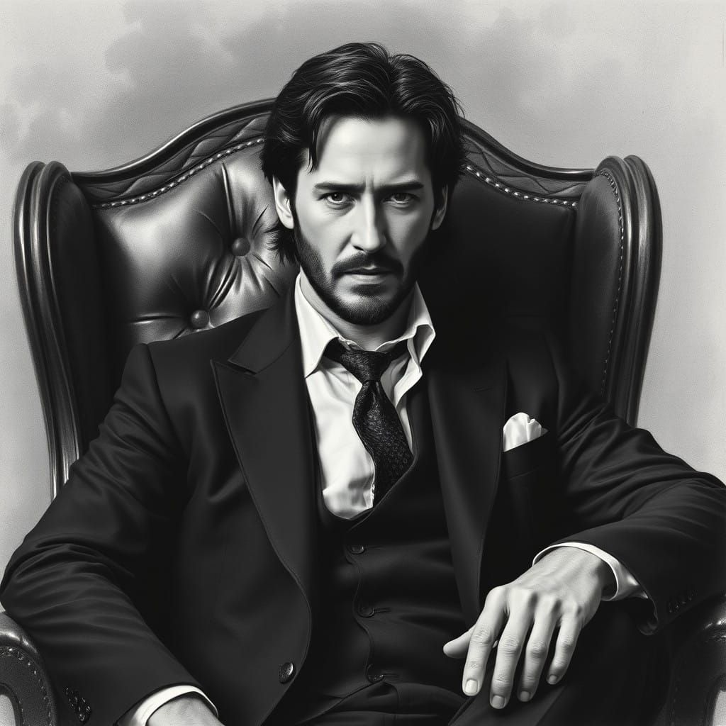 Keanu Reeves gentleman - Charcoal Portrait of a Suave Aristo...
