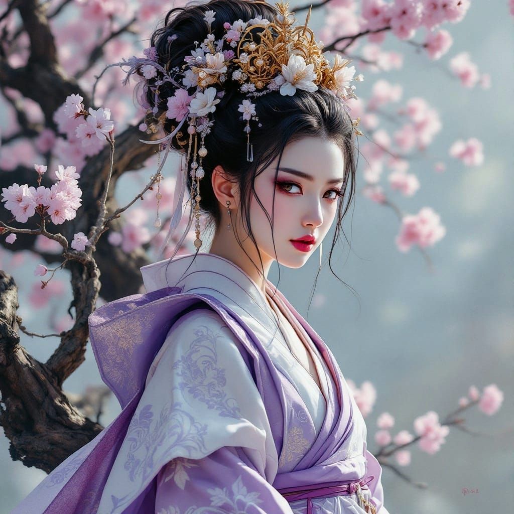 Sakura Ime - Ethereal Samurai Queen in Vibrant Spring Bloom