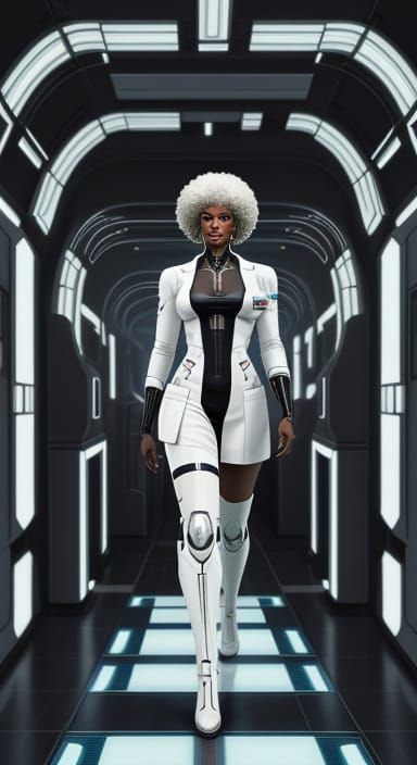 Lady Cyborg in Afro-Futuristic Art Deco Laboratory - AI Art