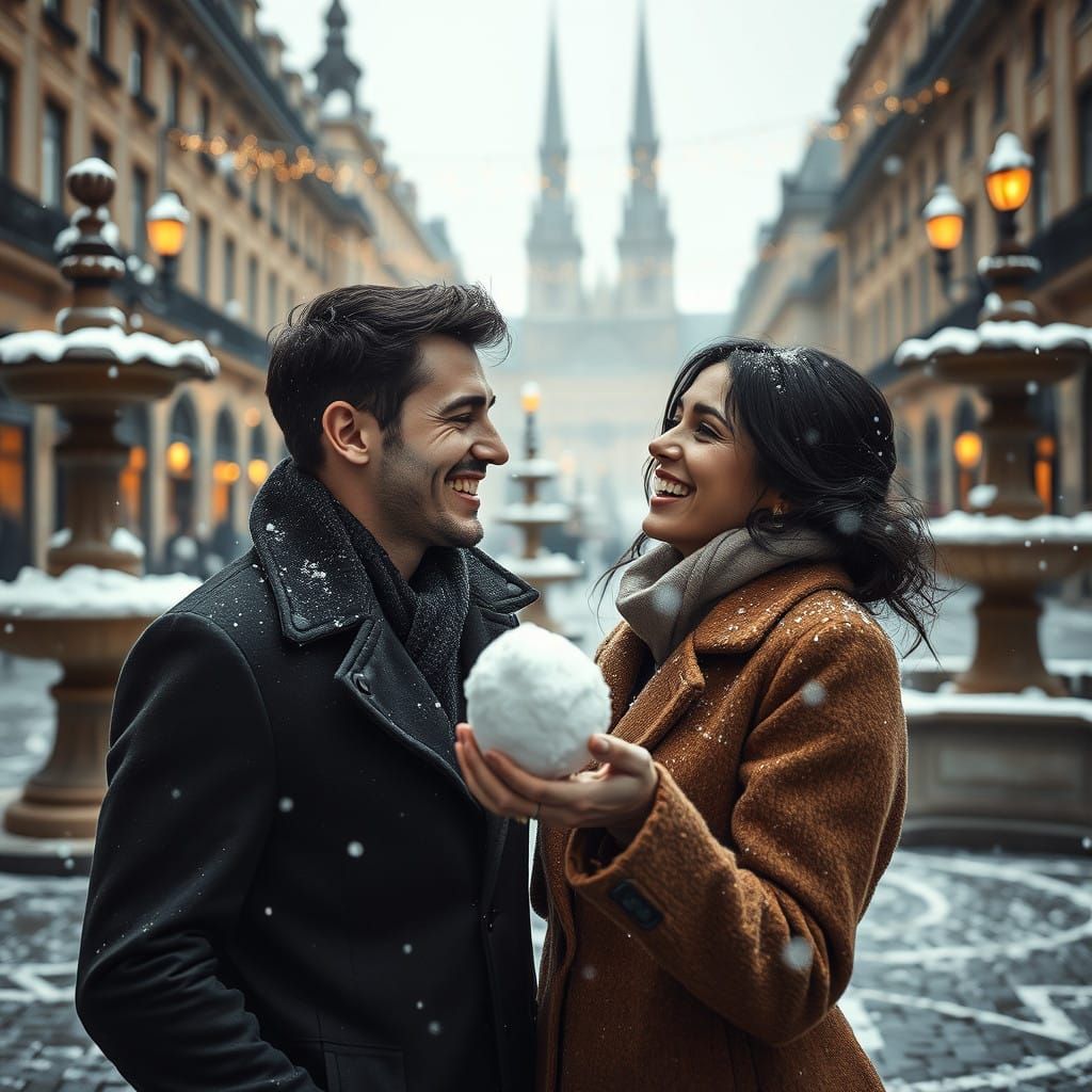 Ready for a snowball fight? v2 - Romantic Winter City Square...
