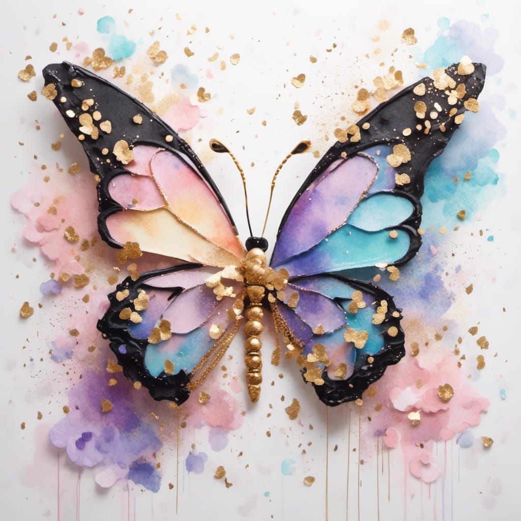 Pastel Large Butterfly, Gold and black, irredescent, sparkles all ...
