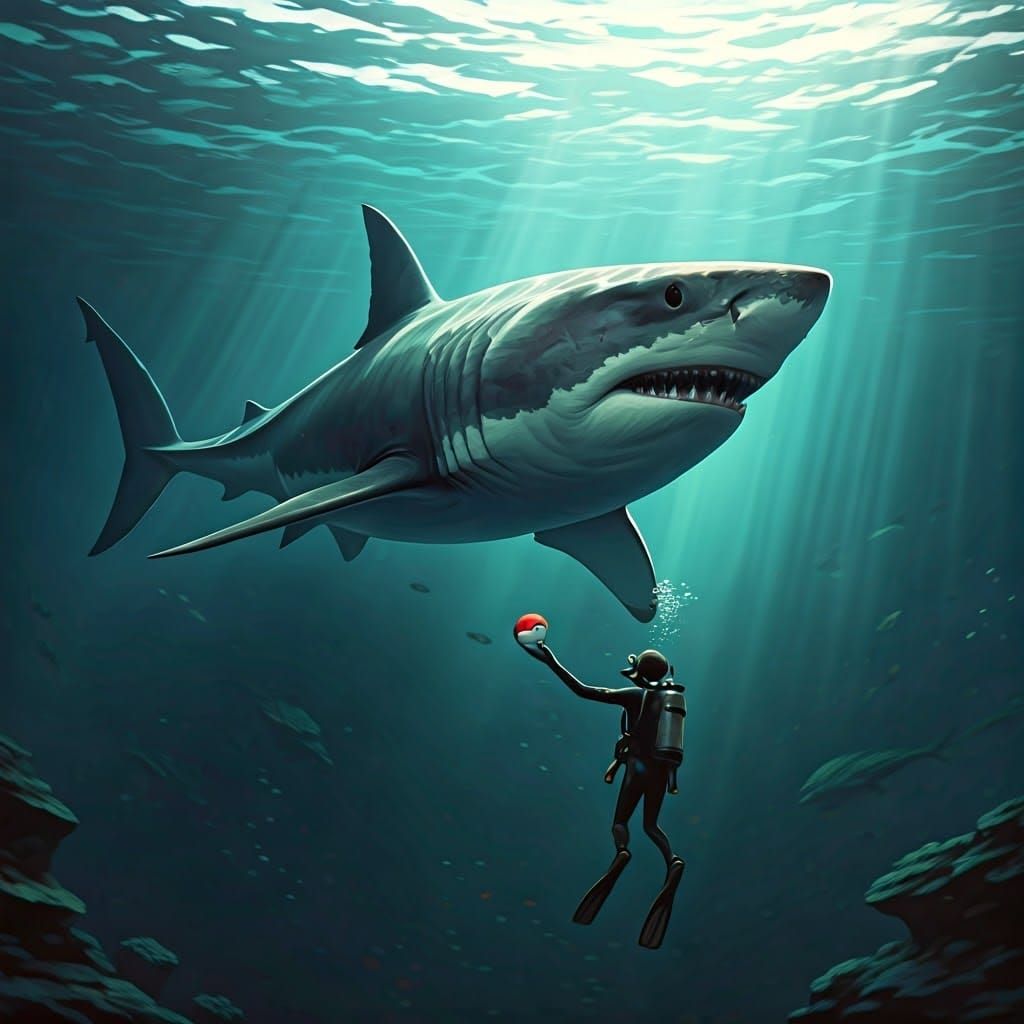 Ethereal Encounter: Colossal Megalodon Shark in Mo... - AI Art