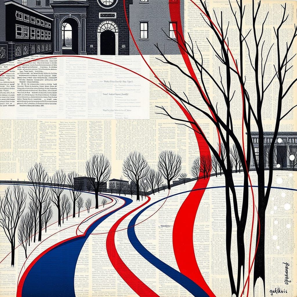 Winter Landscape Constructivist Collage in Texture... - AI Art