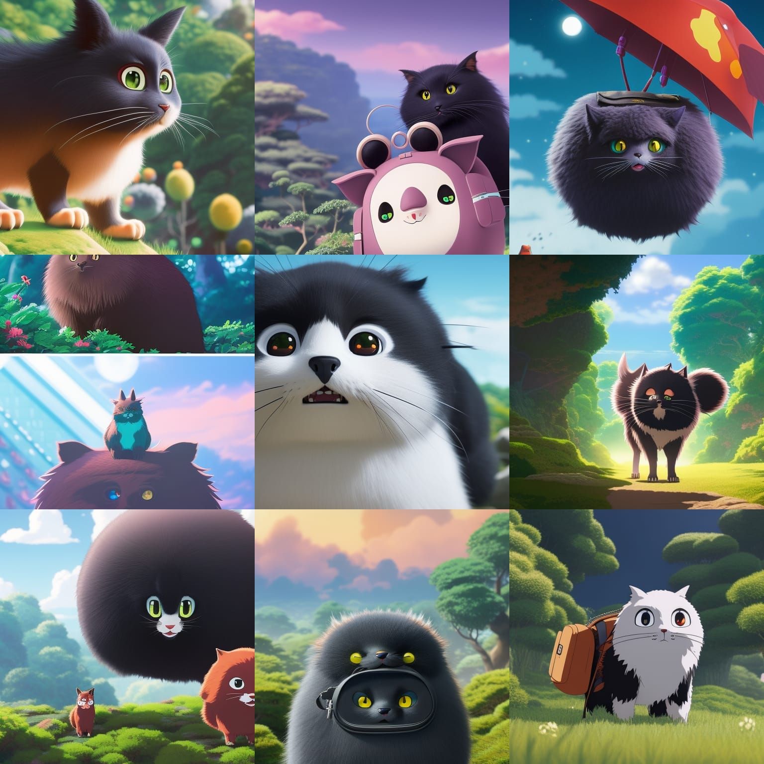 animal susuwatari character pet wearing a backpack, full body, looking ...