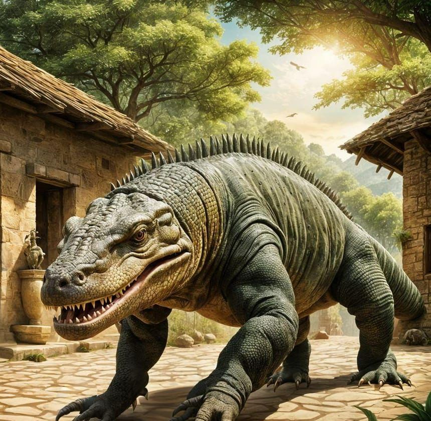 Megalania - Gigantic Megalania Pursues Medieval Villager