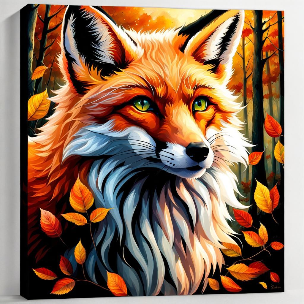 Artistic Portrait of a Beautiful Fox in an Autumn Forest - AI Generated ...
