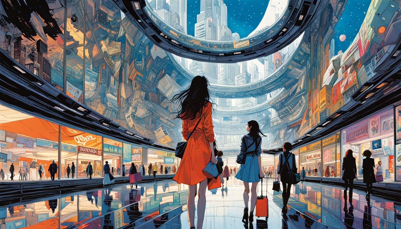 Shopping Mall on a Spaceship. - AI Generated Artwork - NightCafe Creator