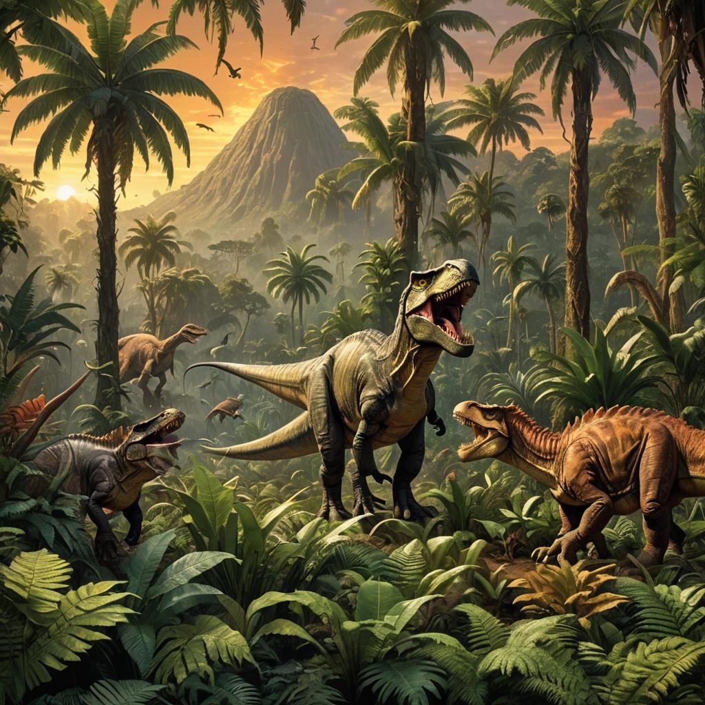 A prehistoric scene - Majestic Prehistoric Landscapes with D...