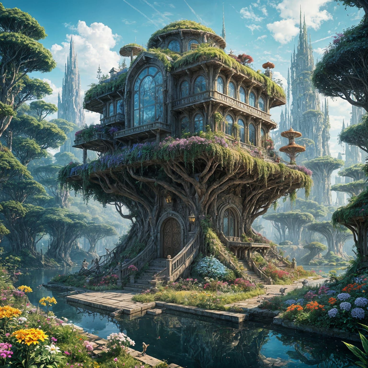 The Glasshouse - Majestic Solarpunk Elf Manor in Tree Root ...