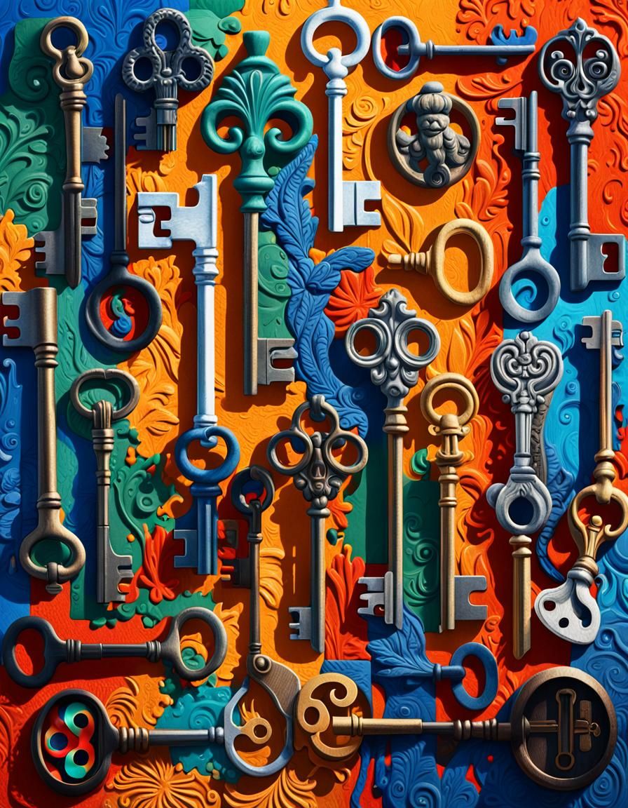 chaves simples - Young Boy with Keys in a Colorful Latin Ame...