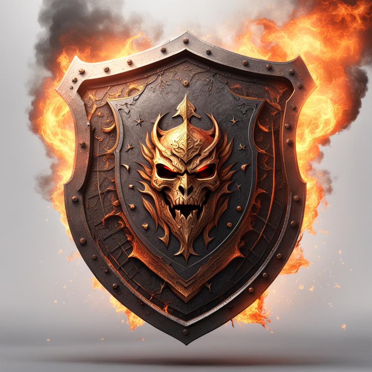 A shield on fire with skull on it - AI Generated Artwork - NightCafe ...