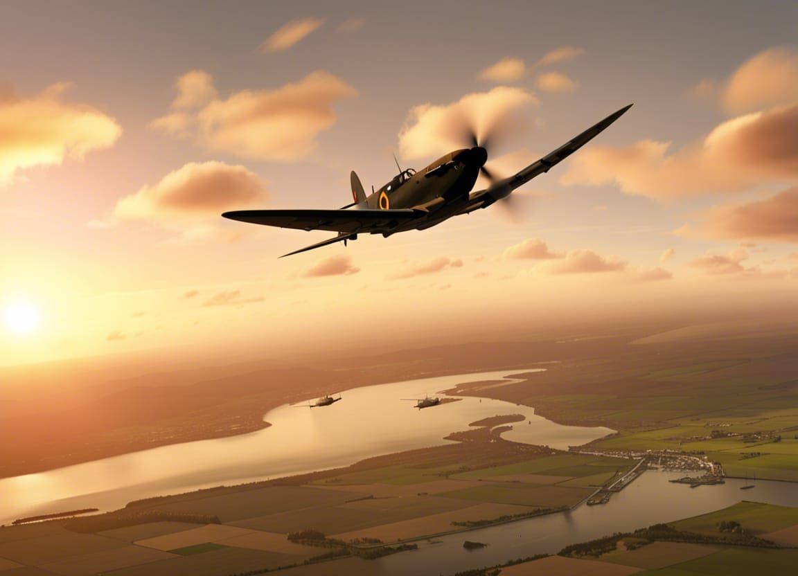 battle of Britain, spitfire, sunset, 4k, 3d, - AI Generated Artwork - NightCafe Creator