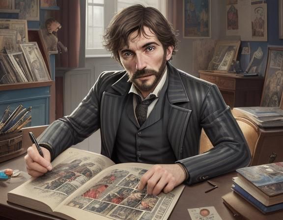 Detective auguste dupin comic book style hyper detailed realistic ...