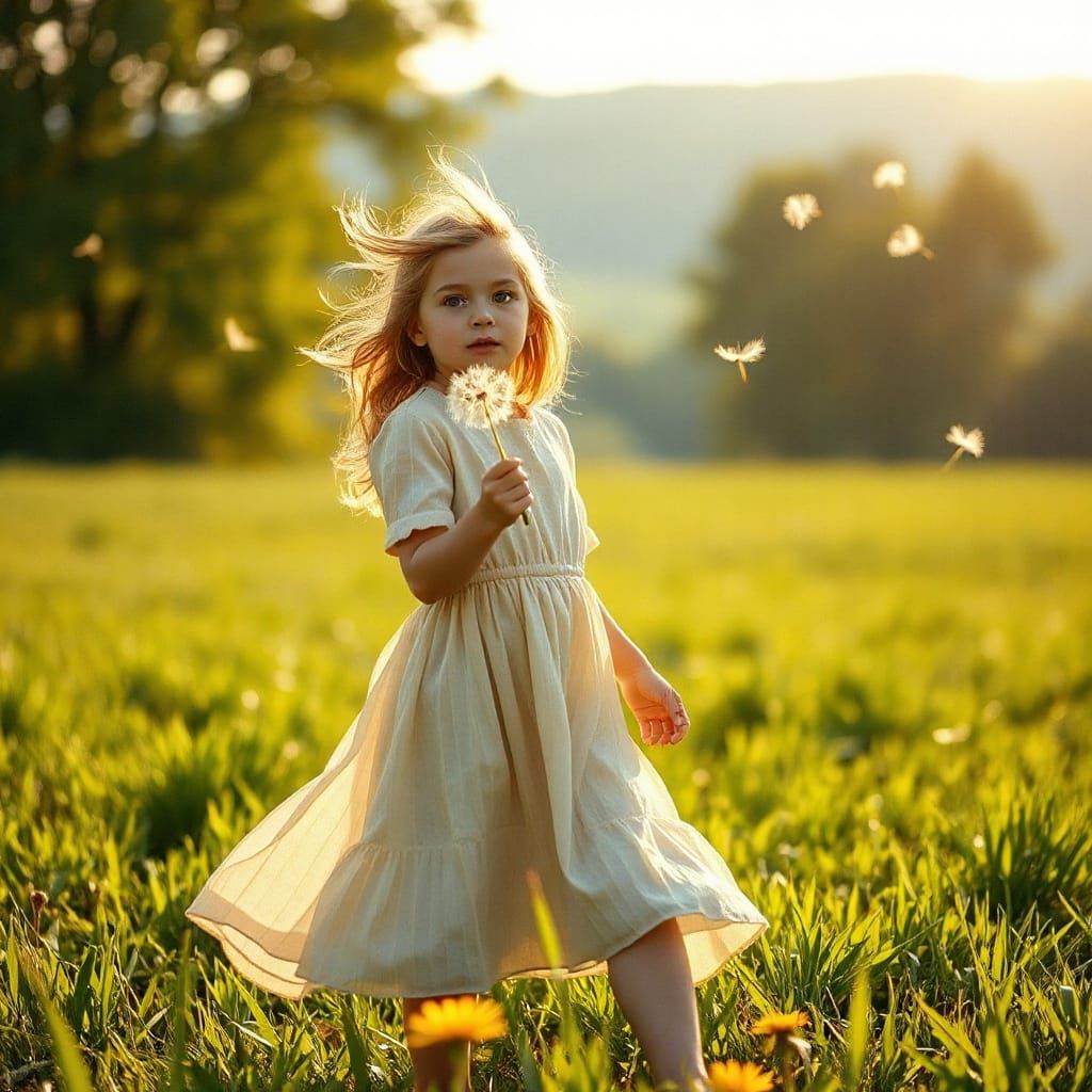 Cute Puffball Girl 4 - Girl in Sunlit Meadow