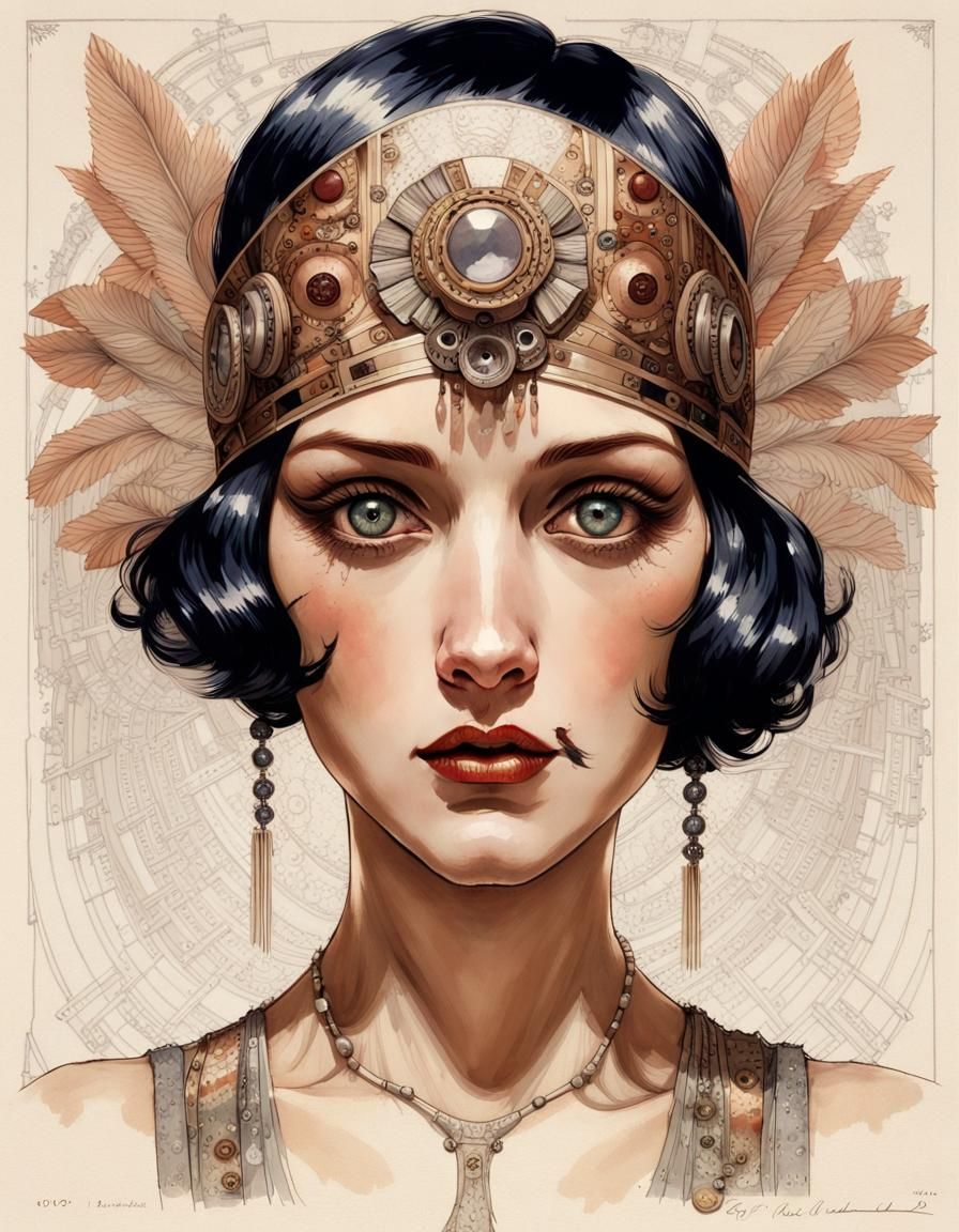 Epic Cinematic 1920s Flapper Girl Pinup Costume Symmetrical Facial