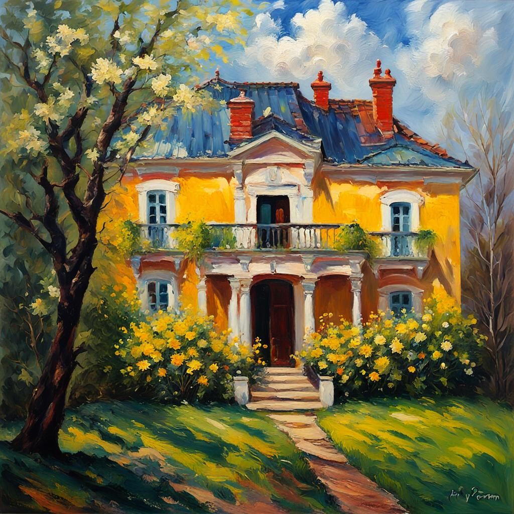 Yellow mansion - AI Generated Artwork - NightCafe Creator