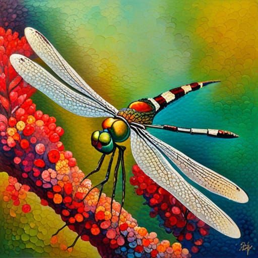 Japanese Dragonfly. - Japanese Dragonfly in Expressionist Oi...