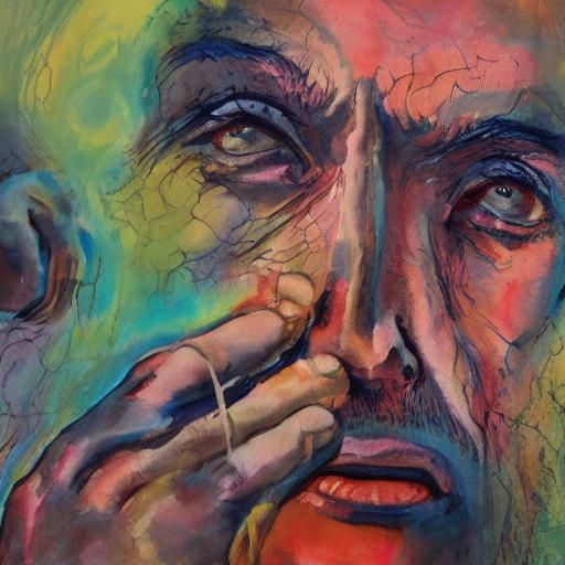 A poorly drawn cartoon portrait of a male, cartoony, surreal, over ...