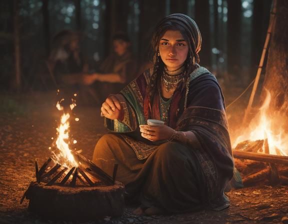 gypsy woman and a magican. Campfire. deep Colour, Professional ...