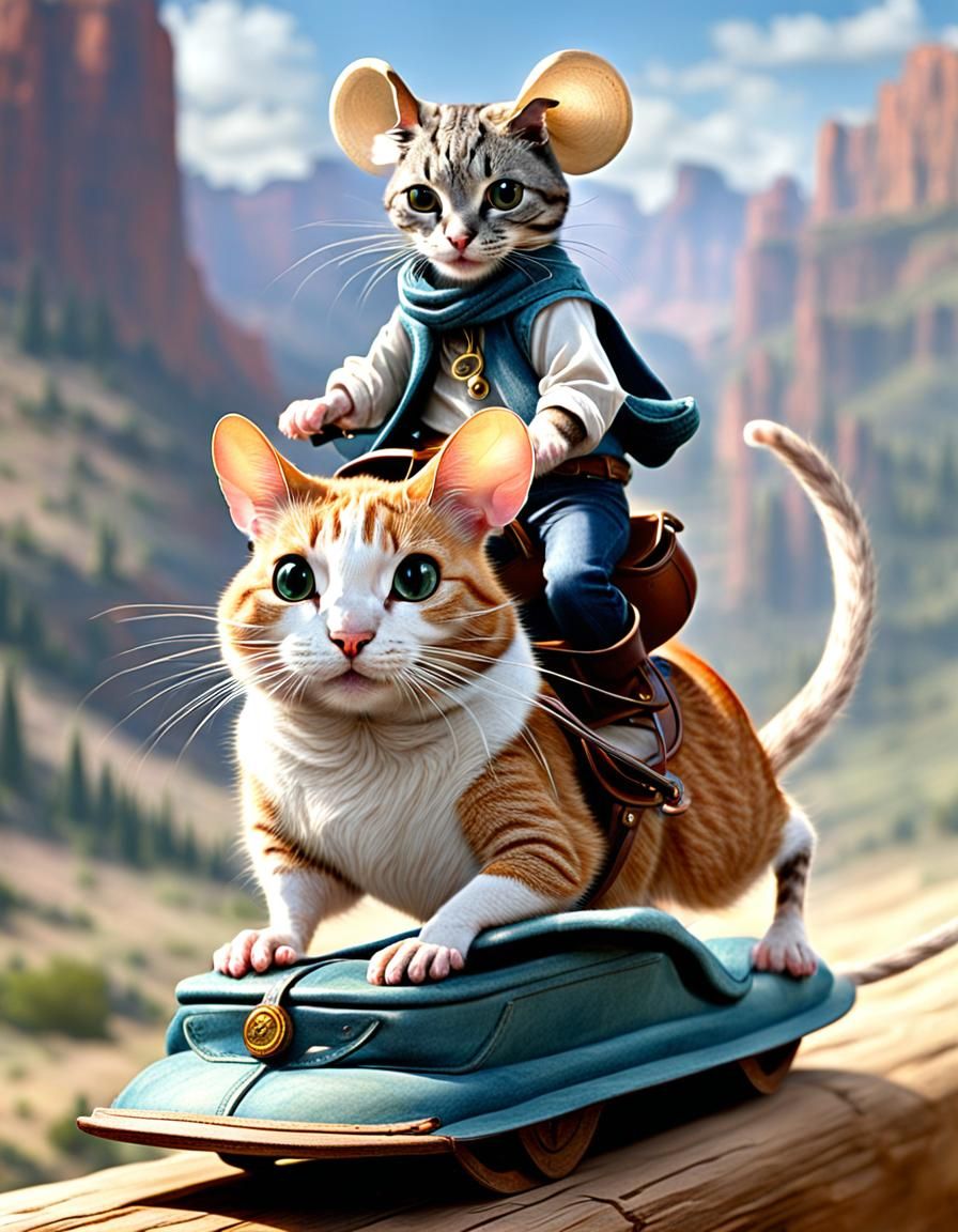 Cowboy mouse riding a cat - AI Generated Artwork - NightCafe Creator