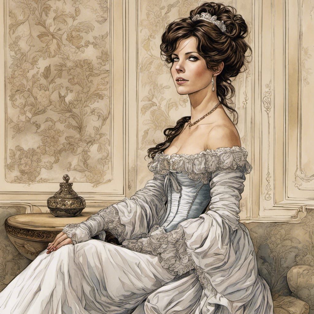 Kate Beckinsale as a Regency woman art style Milo Manara imagine Jane ...