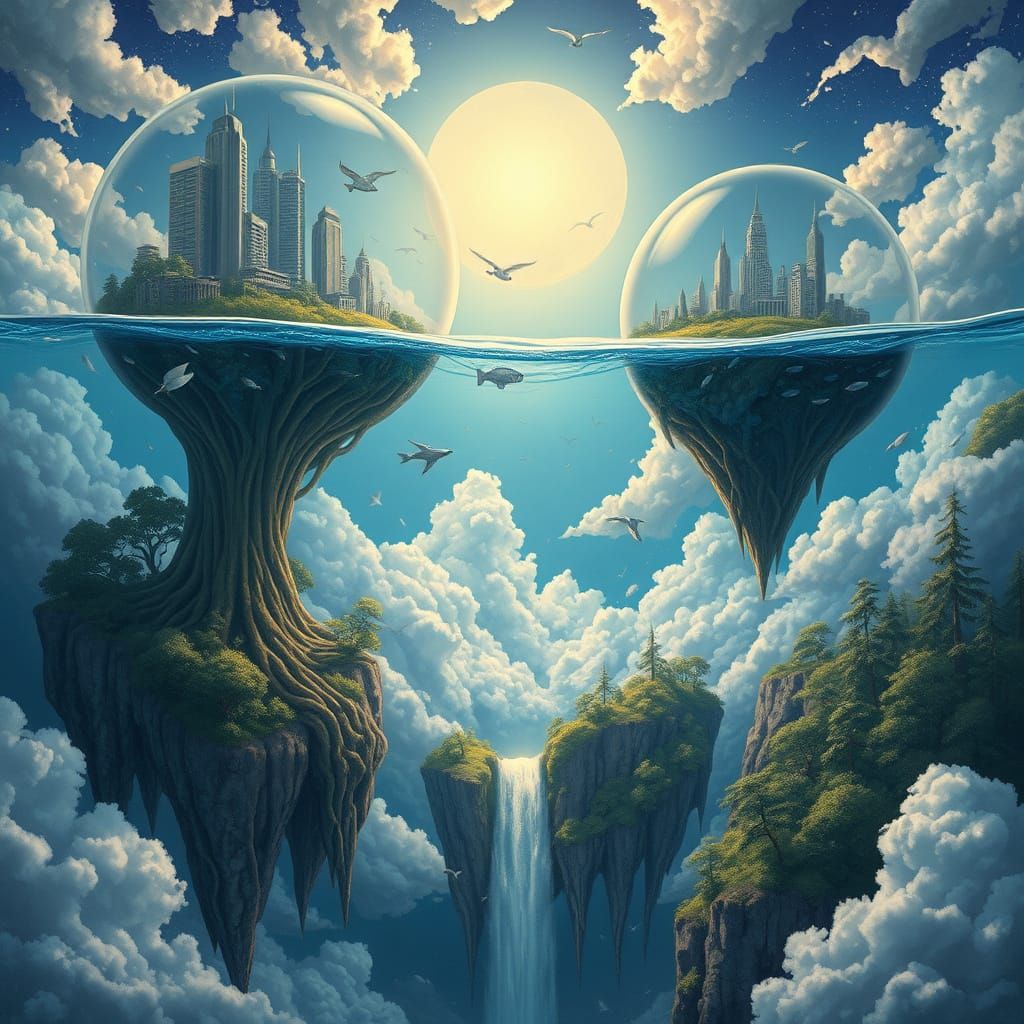 Surreal Floating Oceans Landscape in Magical Reali... - AI Art