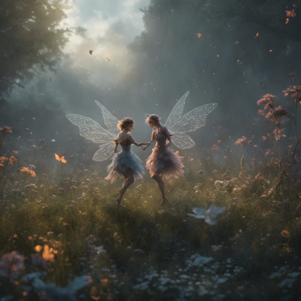 Small fairies dancing in a misty meadow - AI Generated Artwork ...
