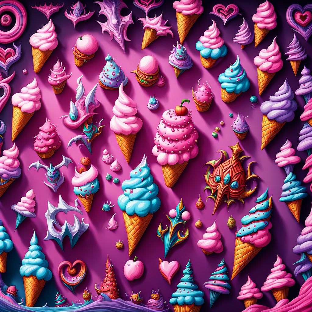ice cream cake + pink + dessart + heart + sweet + apple + demon + devil ...