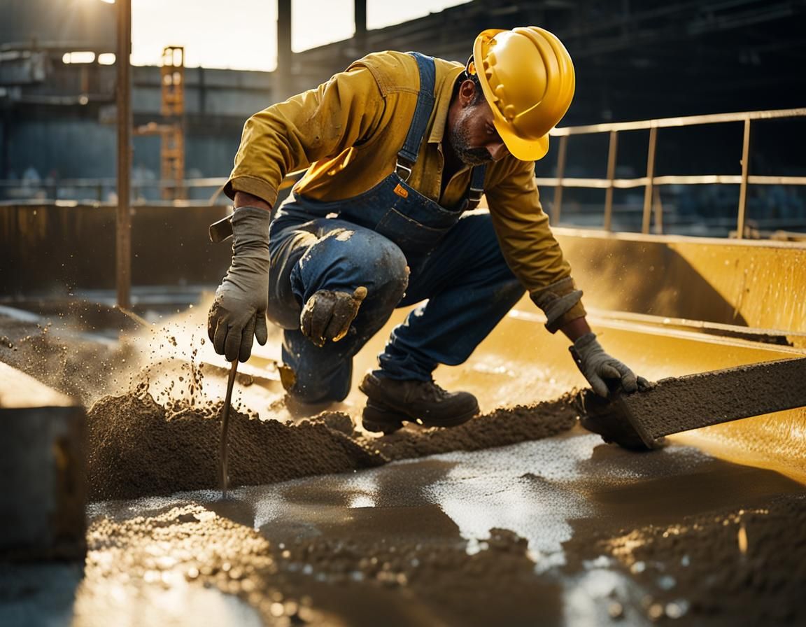 Construction Worker Messing with Concrete