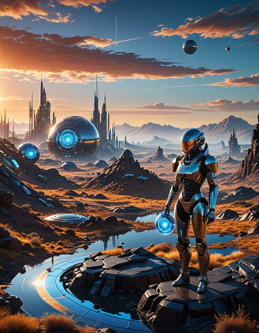 Cyborg Fembot Surveyors on a Golden Hour Terraform... - AI Art